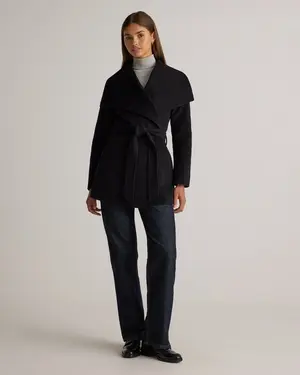 Quince Double-faced Merino Wool Draped Collar Short Wrap Coat