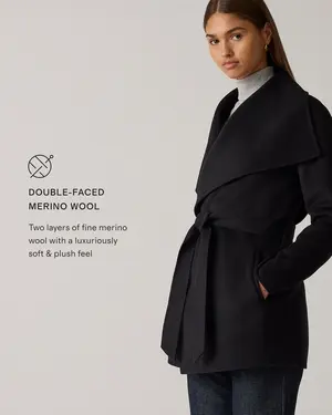 Quince Double-faced Merino Wool Draped Collar Short Wrap Coat