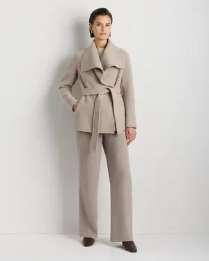 Quince Double-faced Merino Wool Draped Collar Short Wrap Coat - Oat