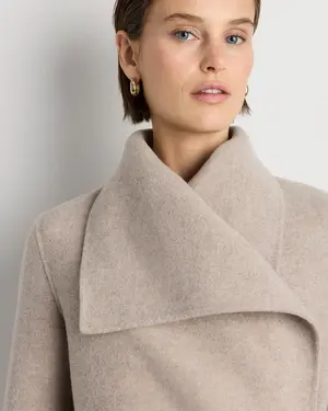 Quince Double-faced Merino Wool Draped Collar Short Wrap Coat - Oat