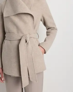 Quince Double-faced Merino Wool Draped Collar Short Wrap Coat - Oat