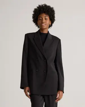 Quince Stretch Crepe Relaxed Double-breasted Blazer - Black