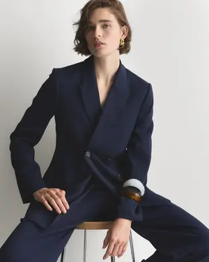 Quince Stretch Crepe Relaxed Double-breasted Blazer - Navy