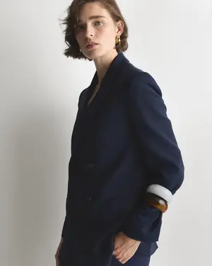 Quince Stretch Crepe Relaxed Double-breasted Blazer - Navy