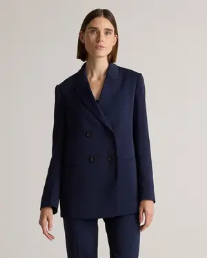 Quince Stretch Crepe Relaxed Double-breasted Blazer - Navy