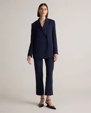 Quince Stretch Crepe Relaxed Double-breasted Blazer - Navy