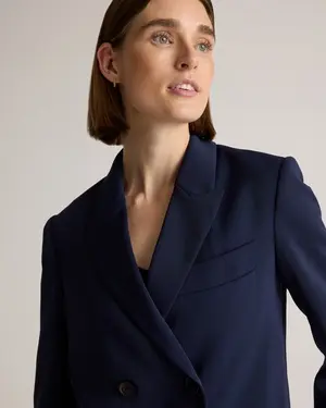 Quince Stretch Crepe Relaxed Double-breasted Blazer - Navy