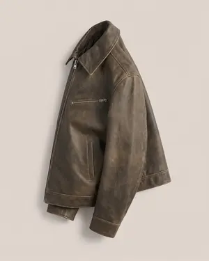Quince Oversized Leather Bomber Jacket - Distressed Brown