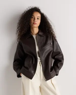 Quince Oversized Leather Bomber Jacket Rich Brown