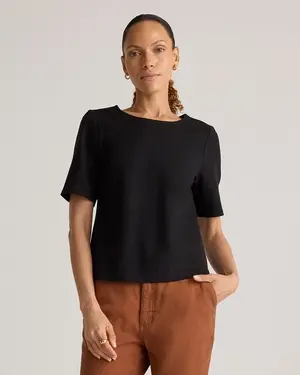Quince Ultra-Stretch Ponte Short Sleeve Top Black