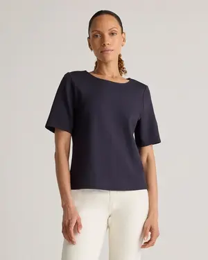 Quince Ultra-stretch Ponte Short Sleeve Top - Navy