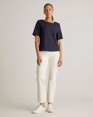 Quince Ultra-stretch Ponte Short Sleeve Top - Navy