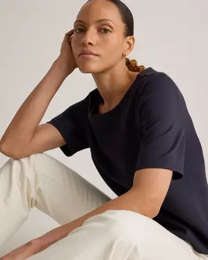 Quince Ultra-stretch Ponte Short Sleeve Top - Navy