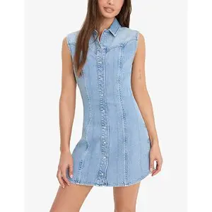 Good American Sleeveless Collared Denim Mini Dress