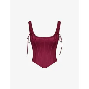 House Of Cb Satin Corset Top With Square Neck - Wine