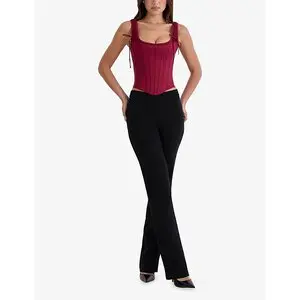 House Of Cb Satin Corset Top With Square Neck - Wine