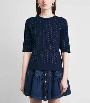 Maje Embellished Cotton-blend Sweater