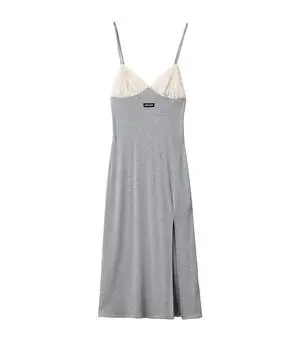 Miu Miu Recycled Silk Jersey Midi Slip Dress - Grey