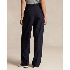 Ralph Lauren Bacall Wool-blend Pleated Wide-leg Trousers - Navy