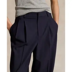 Ralph Lauren Bacall Wool-blend Pleated Wide-leg Trousers - Navy