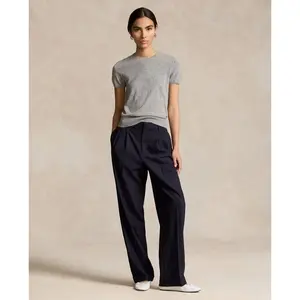 Ralph Lauren Bacall Wool-blend Pleated Wide-leg Trousers - Navy