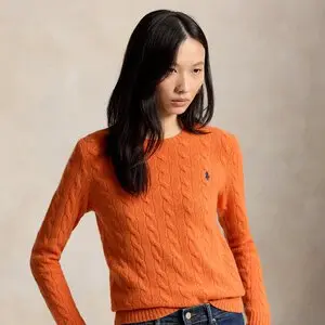 Ralph Lauren Cable-knit Wool-cashmere Sweater Orange Rust Heather