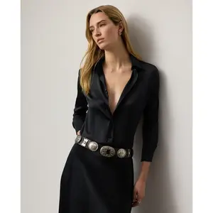 Ralph Lauren Cameron Straight Fit Charmeuse Shirt - Black