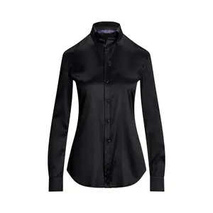 Ralph Lauren Cameron Straight Fit Charmeuse Shirt - Black