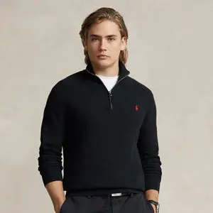 Ralph Lauren Mesh-knit Cotton Quarter-zip Sweater - Black