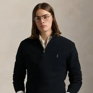 Ralph Lauren Mesh-Knit Cotton Quarter-Zip Sweater Black