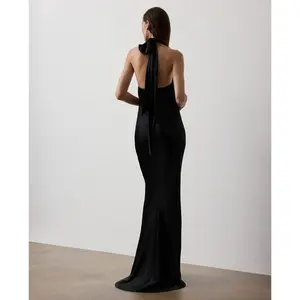 Ralph Lauren Chilton Stretch Satin Evening Gown - Black