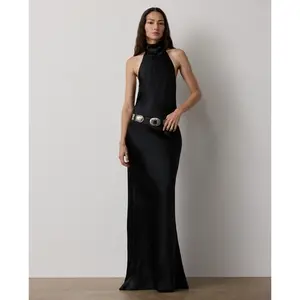 Ralph Lauren Chilton Stretch Satin Evening Gown - Black