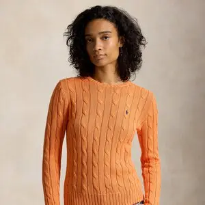 Ralph Lauren Cable-knit Cotton Crewneck Sweater - Sun Orange
