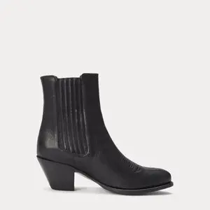 Ralph Lauren Leather Chelsea Western Boots - Black