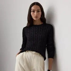 Ralph Lauren Cable-knit Silk Crewneck Sweater - Black