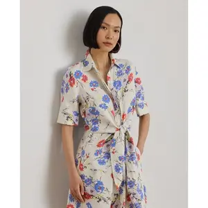 Ralph Lauren Floral Linen Shirt Dress - Cream Multi
