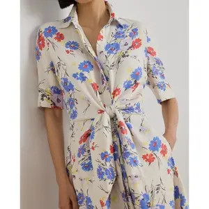 Ralph Lauren Floral Linen Shirt Dress - Cream Multi