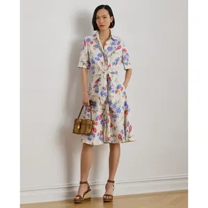 Ralph Lauren Floral Linen Shirt Dress - Cream Multi