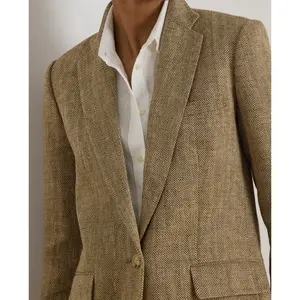 Ralph Lauren Linen Herringbone Blazer - Tan/cream Multi