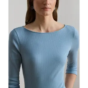 Ralph Lauren Rib-knit Cotton-blend Boatneck Tee - Blue Note