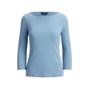 Ralph Lauren Rib-knit Cotton-blend Boatneck Tee - Blue Note