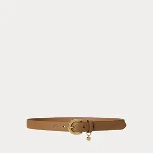 Ralph Lauren Charm Crosshatch Leather Belt - Camel/pb