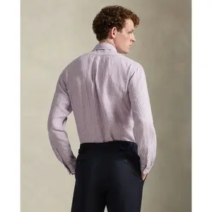 Ralph Lauren Classic Fit Striped Linen Shirt - Lavender White