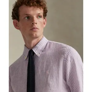 Ralph Lauren Classic Fit Striped Linen Shirt - Lavender White