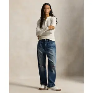 Ralph Lauren Ribbed Crepe Henley Shirt - Warm White
