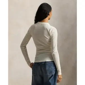 Ralph Lauren Ribbed Crepe Henley Shirt - Warm White
