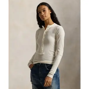 Ralph Lauren Ribbed Crepe Henley Shirt - Warm White