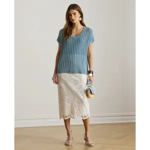Ralph Lauren Cotton-blend Mesh Short-sleeve Sweater - Blue Note