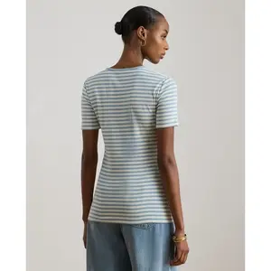 Ralph Lauren Striped Rib-knit Stretch Cotton Tee - Blue Note Multi