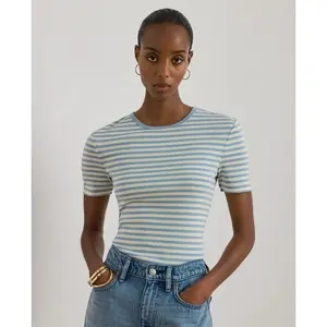 Ralph Lauren Striped Rib-knit Stretch Cotton Tee - Blue Note Multi